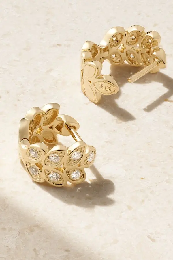 SYDNEY EVAN Leaf 14-karat Diamond Hoop Earrings