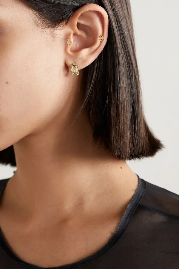 SYDNEY EVAN Leaf 14-karat Diamond Hoop Earrings