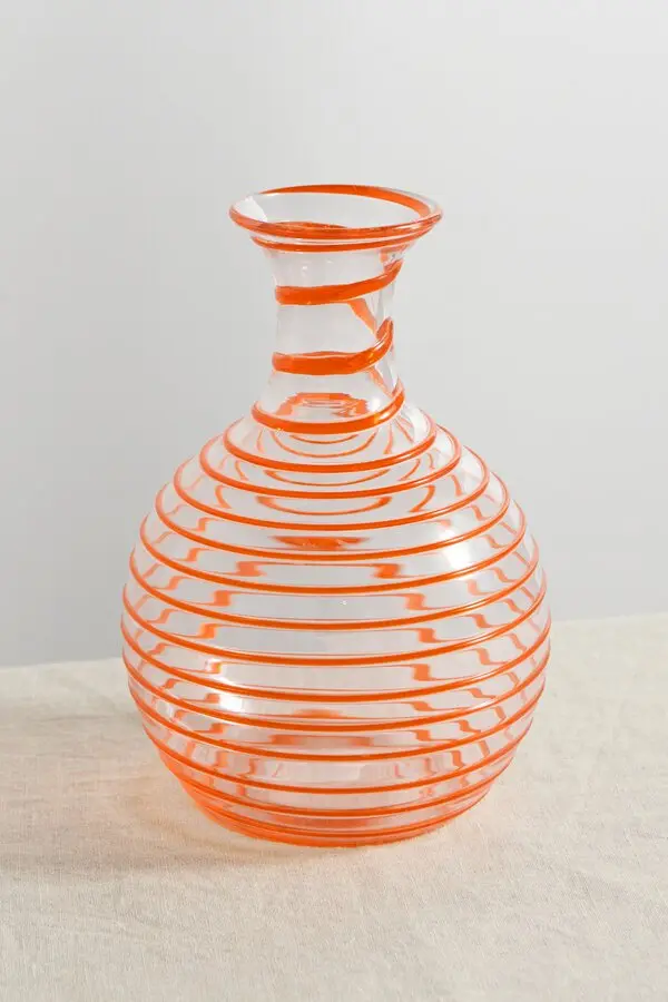 YALI GLASS A Filo Striped Glass Carafe - Orange