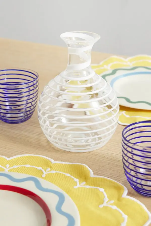 YALI GLASS A Filo Striped Glass Carafe - White