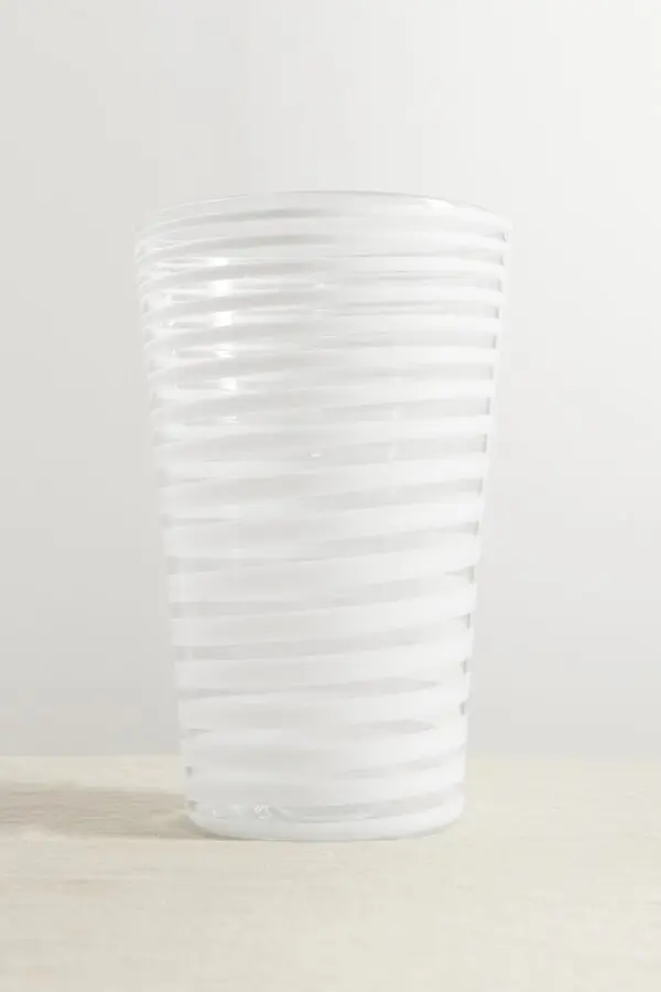 YALI GLASS A Nastro Striped Glass Vase - White