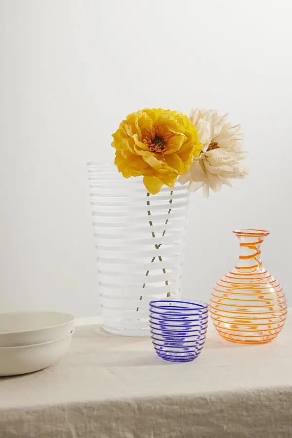 YALI GLASS A Nastro Striped Glass Vase - White