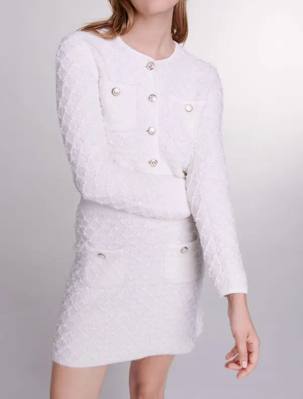 Maje Textured Knit Mini Skirt With Gold-tone Button Details