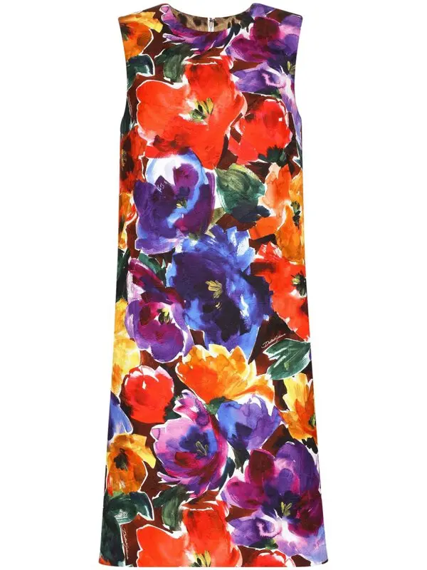 Dolce & Gabbana Abstract Floral-print Midi Dress - Purple