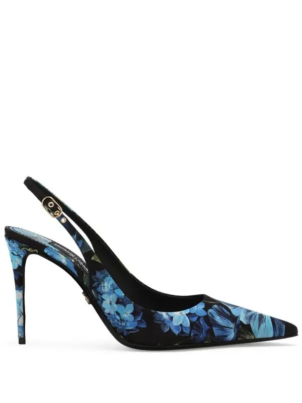 Dolce & Gabbana Floral-print Slingback Pumps - Blue
