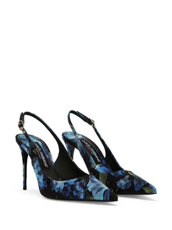 Dolce & Gabbana Floral-print Slingback Pumps - Blue