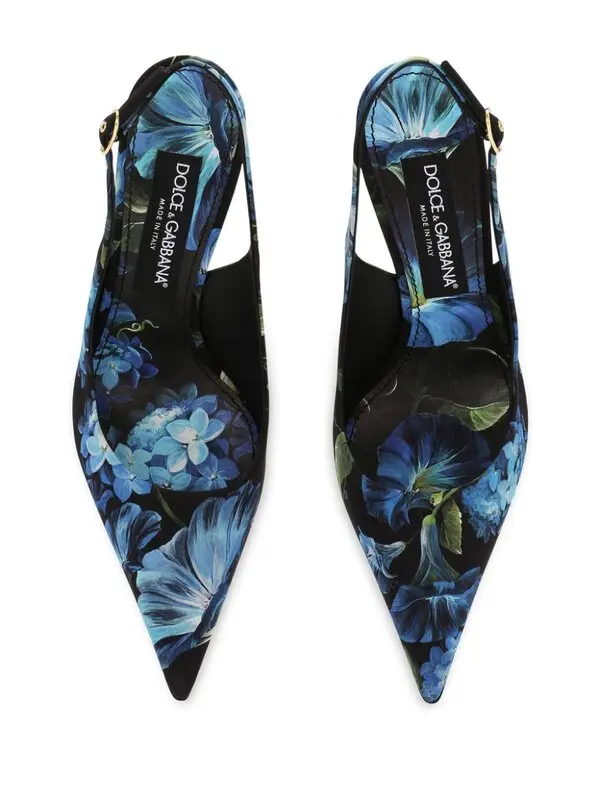 Dolce & Gabbana Floral-print Slingback Pumps - Blue