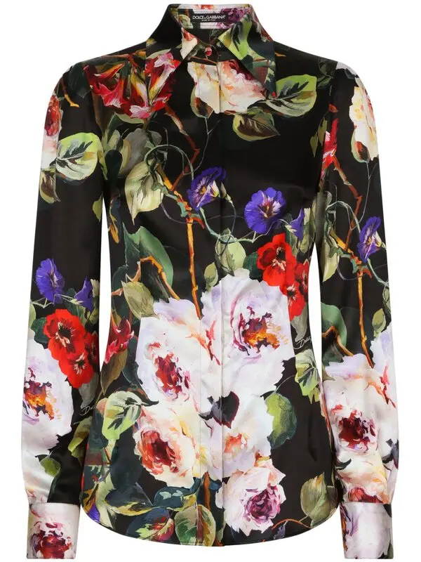 Dolce & Gabbana Floral-print Long-sleeve Shirt - Black