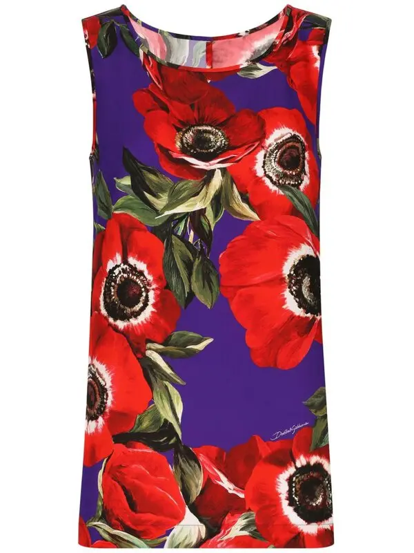 Dolce & Gabbana Poppy-print Tank Top - Purple