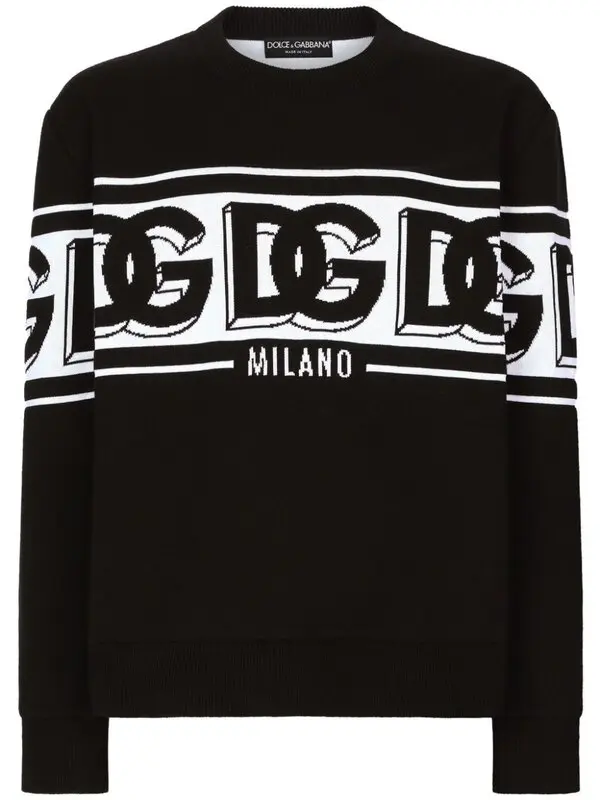 Dolce & Gabbana Intarsia Knit Logo Jumper - Black