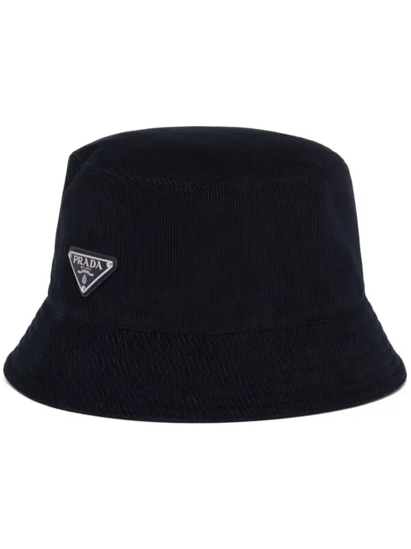 Prada Enamel Triangle-logo Corduroy Bucket Hat - Blue