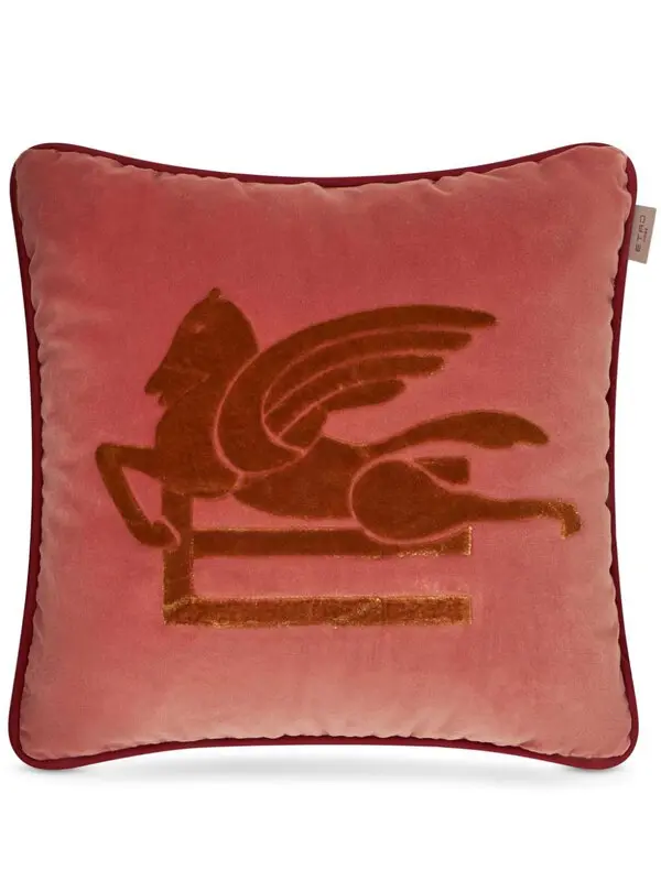 Etro Pegaso-motif Velvet Cushion - Red