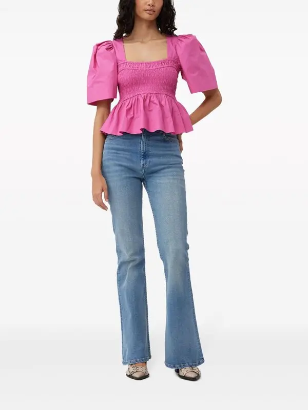 GANNI Peplum-waist Organic-cotton Blouse - Pink