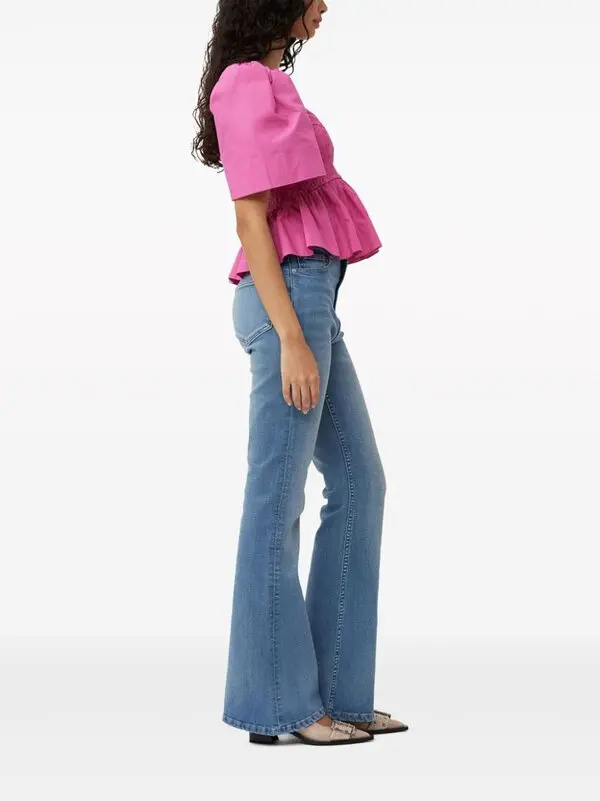 GANNI Peplum-waist Organic-cotton Blouse - Pink