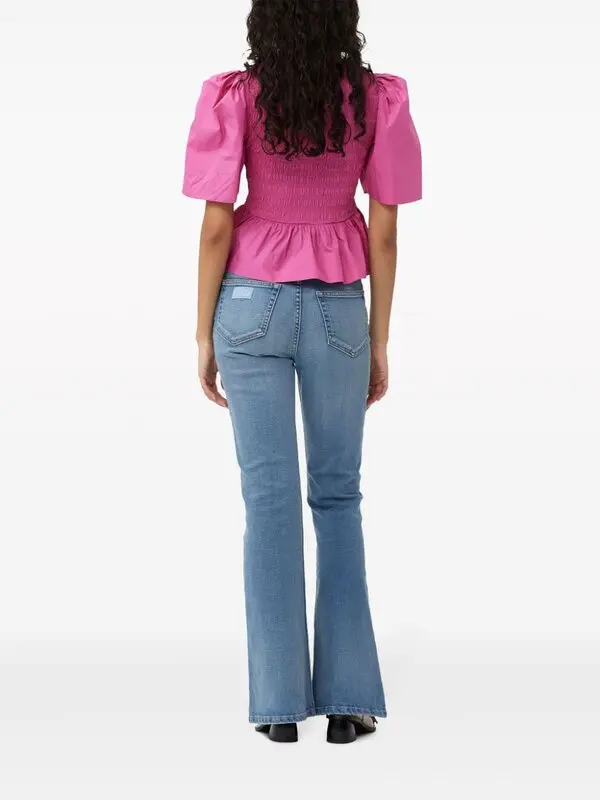 GANNI Peplum-waist Organic-cotton Blouse - Pink