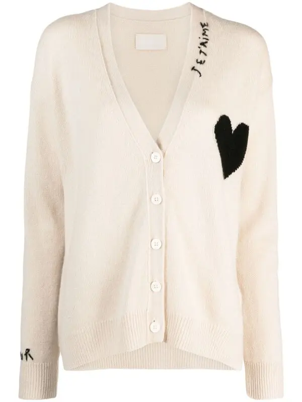 Zadig&Voltaire Mirka Heart-embroidered Cashmere Cardigan - Neutrals