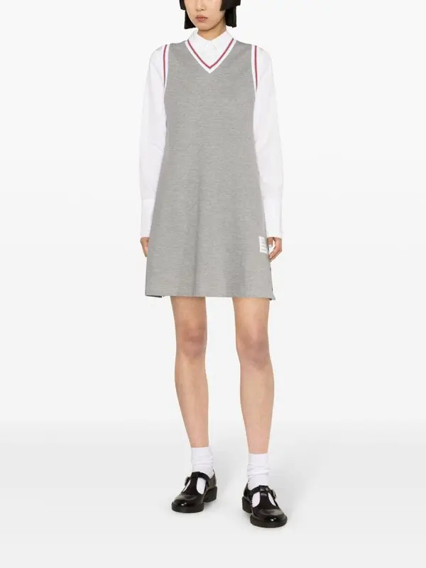 Thom Browne Stripe-trim Cotton Minidress - Grey