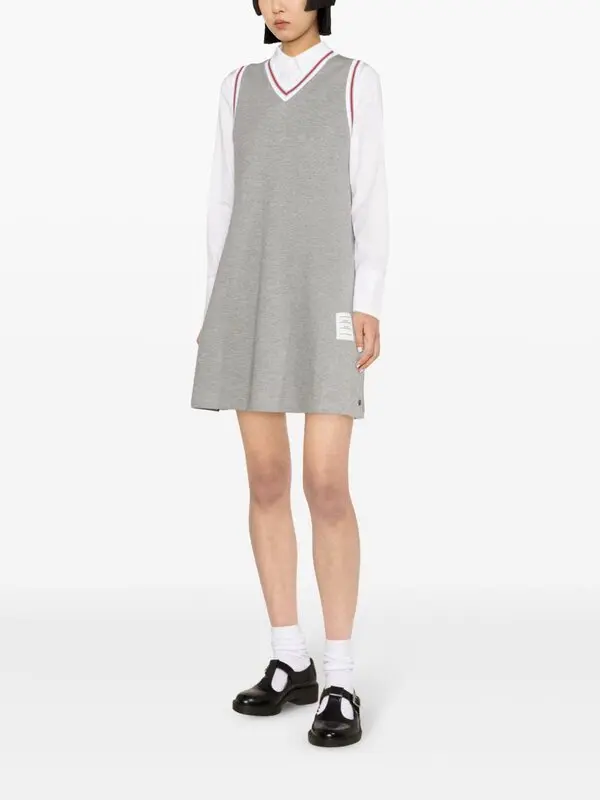 Thom Browne Stripe-trim Cotton Minidress - Grey