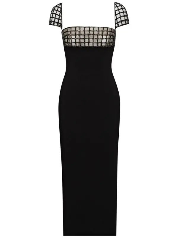 Oscar De La Renta Crystal Grid Cap Sleeve Dress - Black
