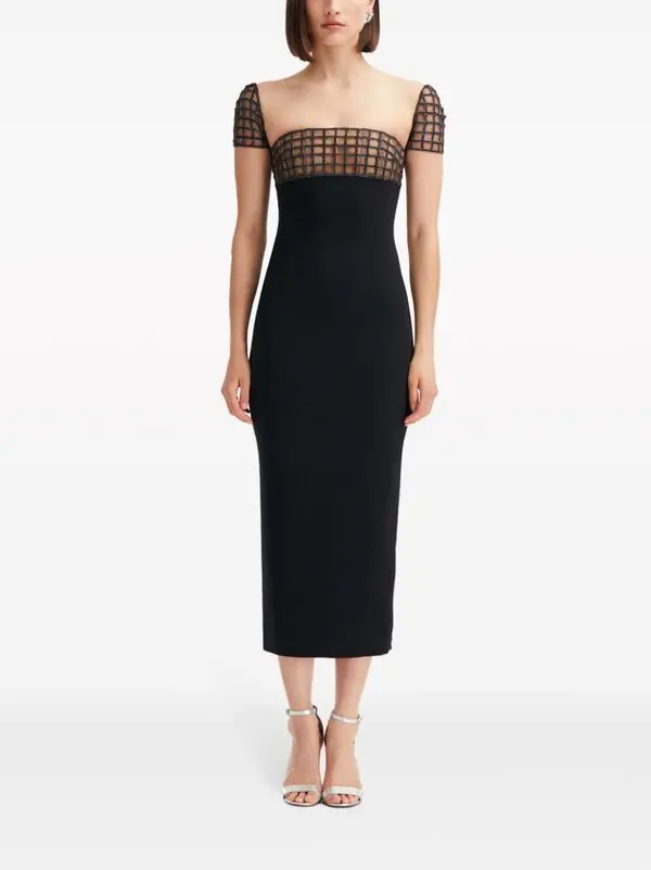 oscar de la renta crystal grid cocktail dress Cap Sleeve - Black Length:Full Length with Detachable Train Women's Lemon Textured Plisse S25eoss-exclude Fashion while the richly textured