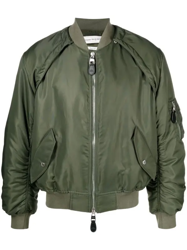 Alexander McQueen Detachable-sleeve Ruched Bomber Jacket - Green