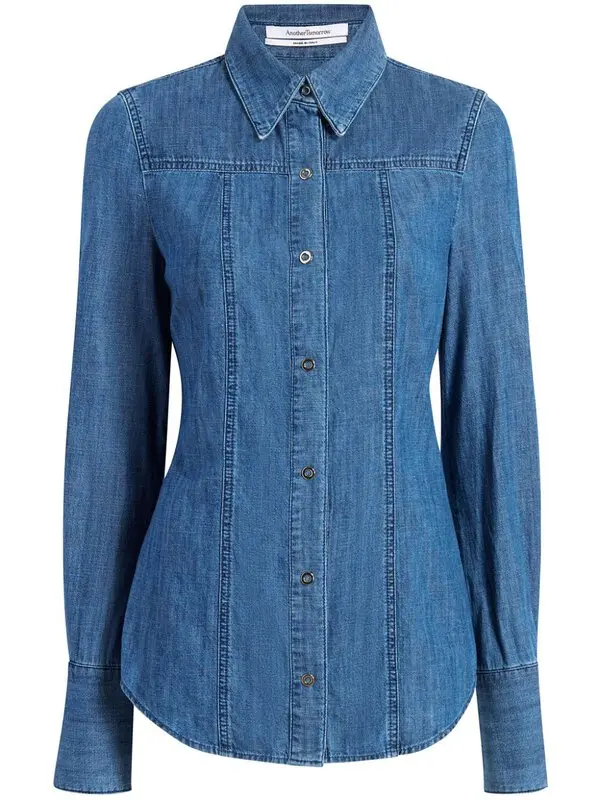 Another Tomorrow Chambray Slim Cut Shirt - Blue