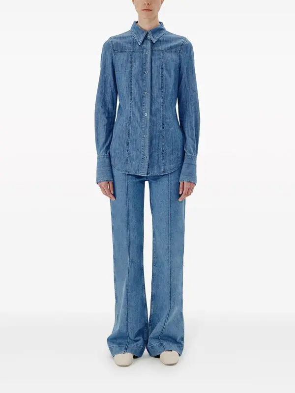 Another Tomorrow Chambray Slim Cut Shirt - Blue