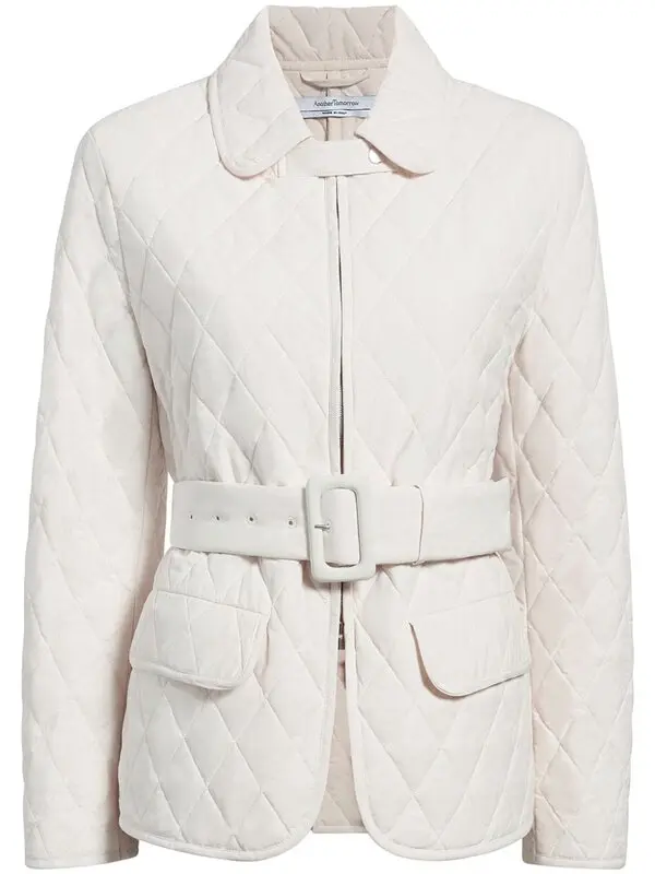 Another Tomorrow Diamond-quilted Belted Jacket - Neutrals