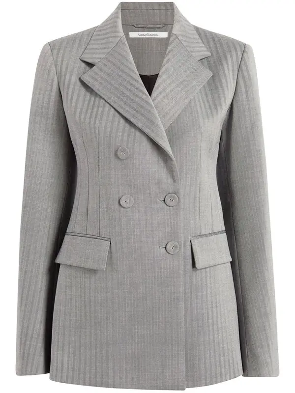 Another Tomorrow Herringbone Double-breasted Blazer