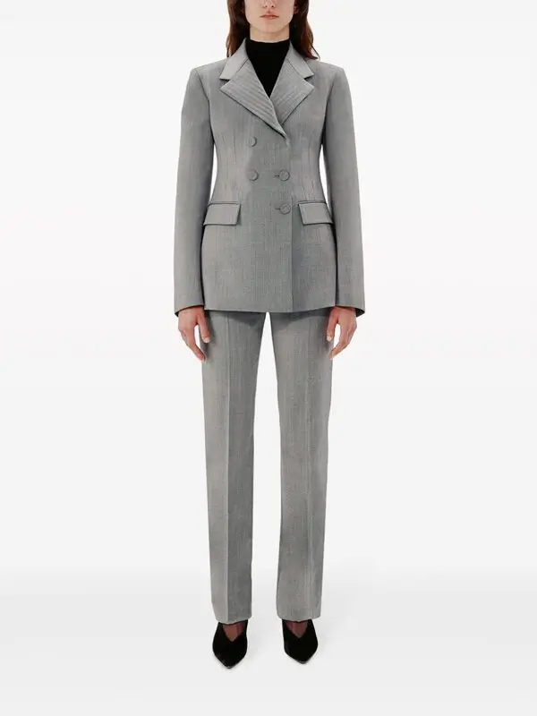 Another Tomorrow Herringbone Double-breasted Blazer