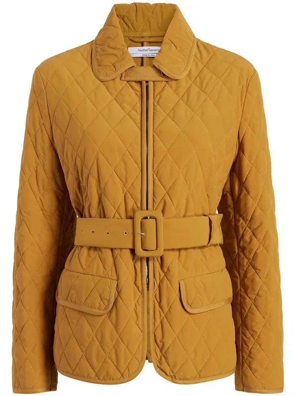 Another Tomorrow Diamond-quilted Belted Puffer Jacket - Yellow