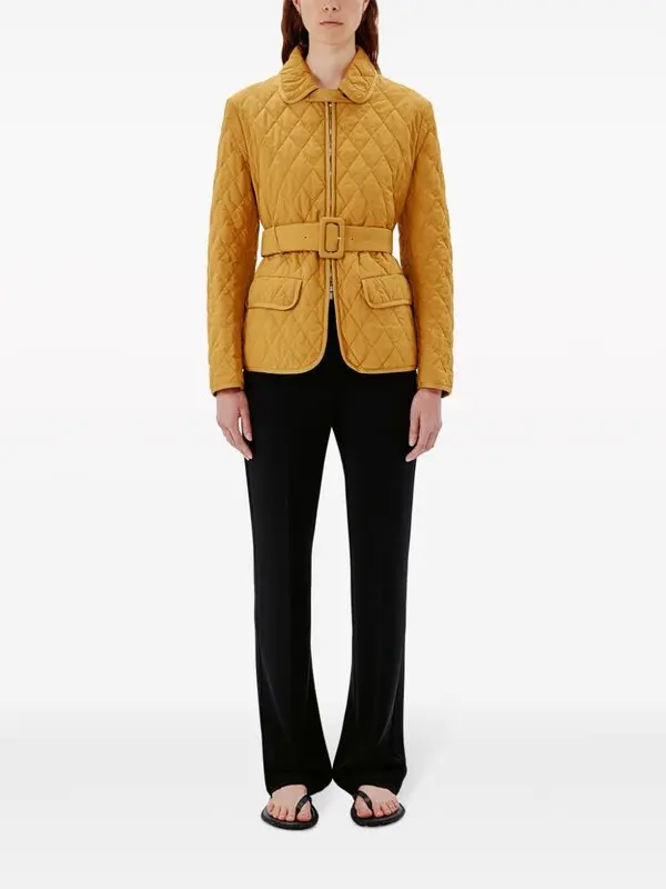 Another Tomorrow Diamond-quilted Belted Puffer Jacket - Yellow