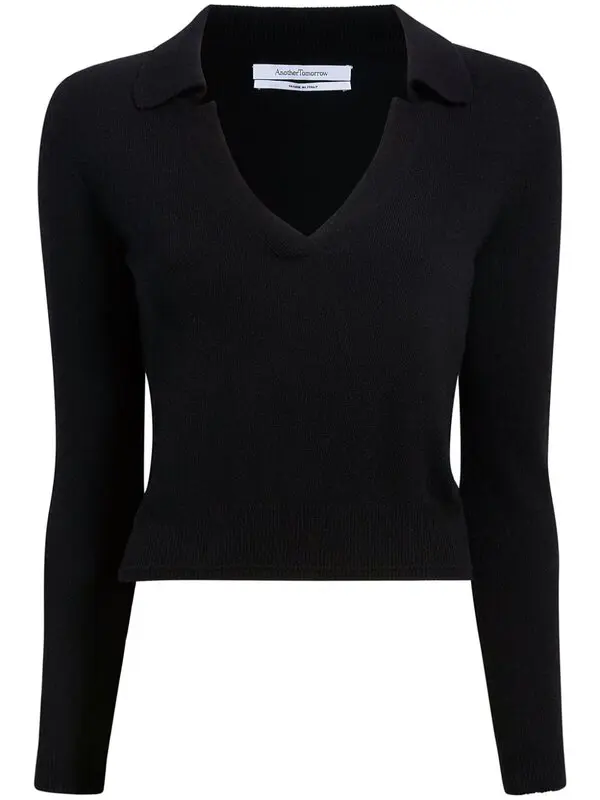Another Tomorrow Long-sleeve Knitted Polo Top