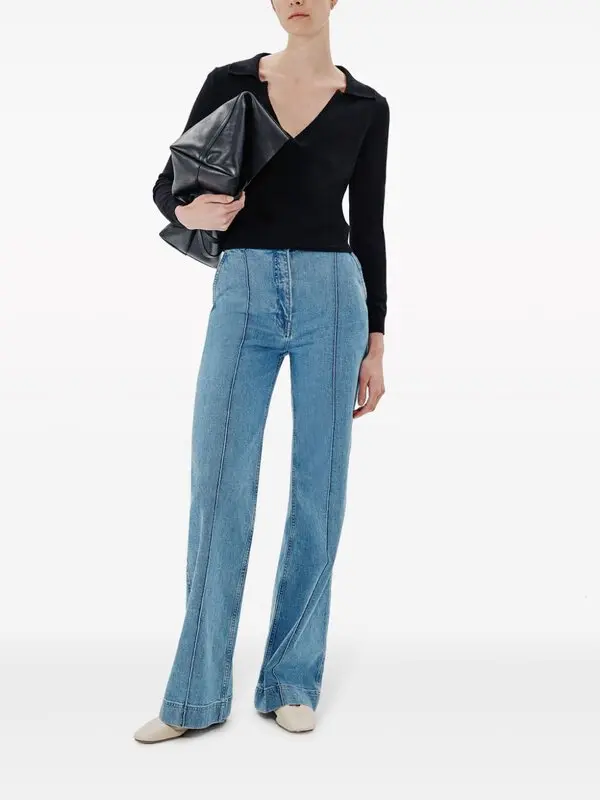 Another Tomorrow Long-sleeve Knitted Polo Top