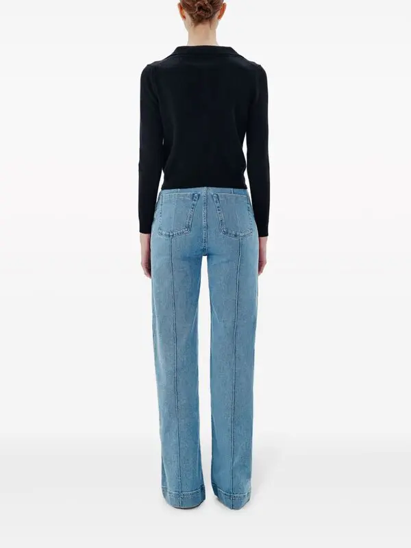 Another Tomorrow Long-sleeve Knitted Polo Top