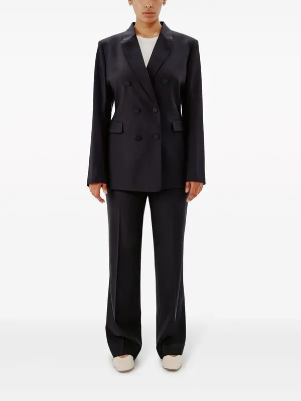 Another Tomorrow Double-breasted Merino Wool Blazer - Black