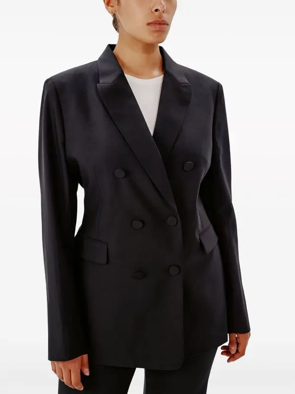Another Tomorrow Double-breasted Merino Wool Blazer - Black