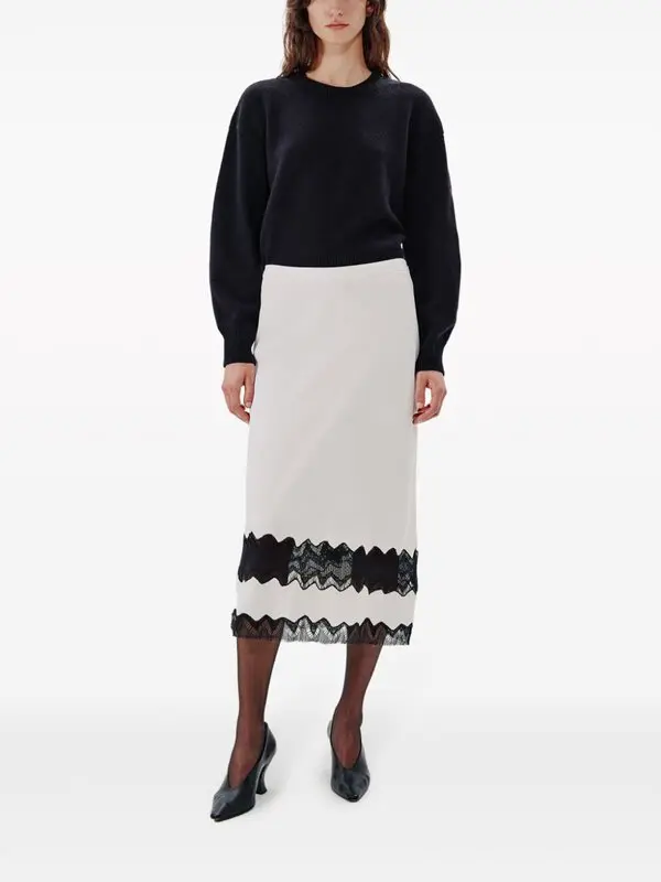 Another Tomorrow Lace High-waist Midi Skirt