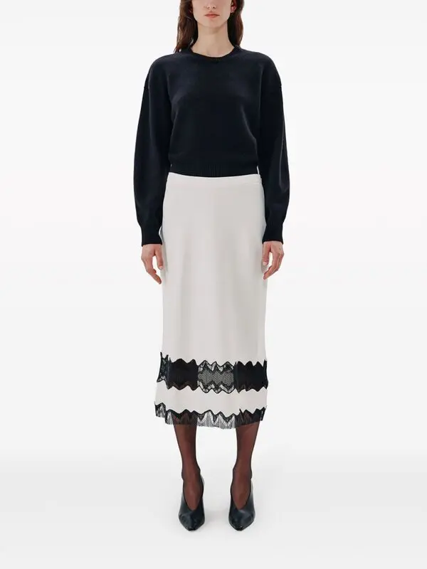 Another Tomorrow Lace High-waist Midi Skirt