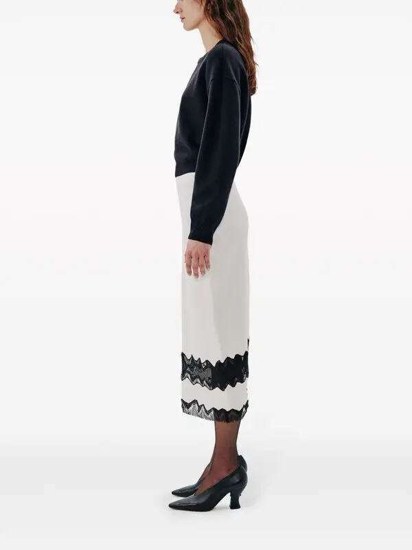 Another Tomorrow Lace High-waist Midi Skirt