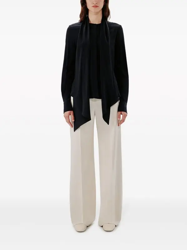 Another Tomorrow Pussy-bow Silk-crepe Blouse