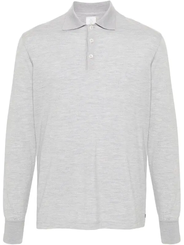 Eleventy Mélange Long-sleeve Polo Shirt - Grey