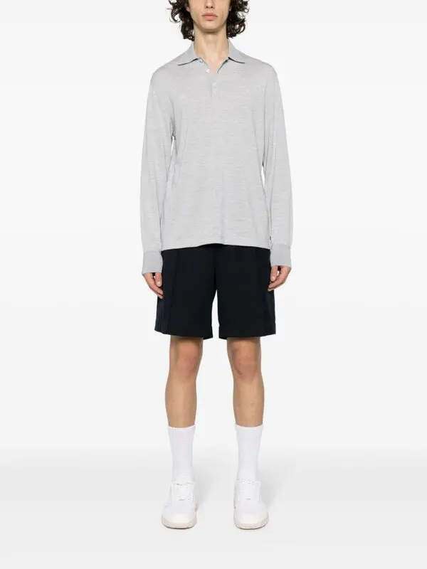 Eleventy Mélange Long-sleeve Polo Shirt - Grey