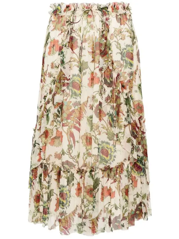 Ulla Johnson Freesia Tiered Silk Skirt - Neutrals