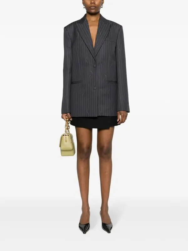 Off-White Pinstripe Pattern Peak Lapel Blazer - Grey