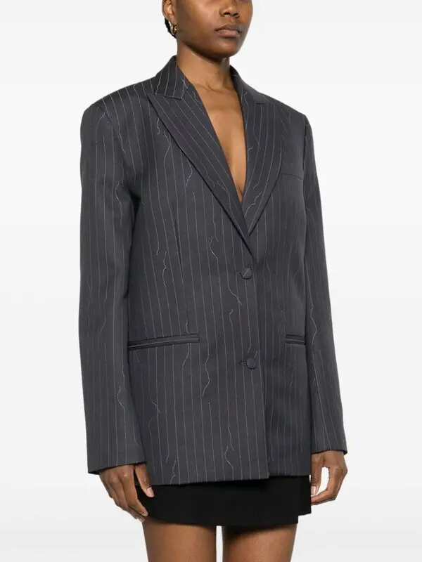 Off-White Pinstripe Pattern Peak Lapel Blazer - Grey