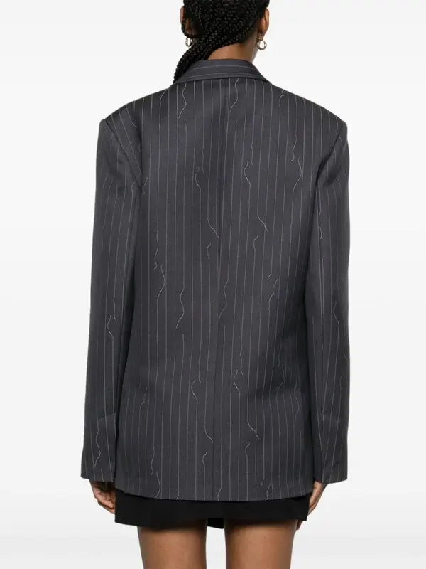 Off-White Pinstripe Pattern Peak Lapel Blazer - Grey