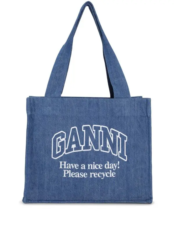 GANNI Logo-print Denim Shoulder Bag