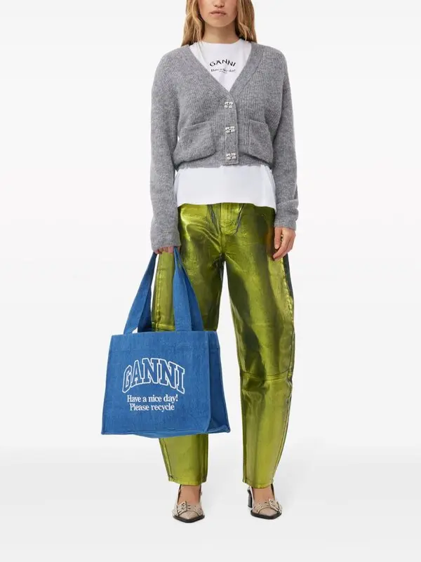 GANNI Logo-print Denim Shoulder Bag