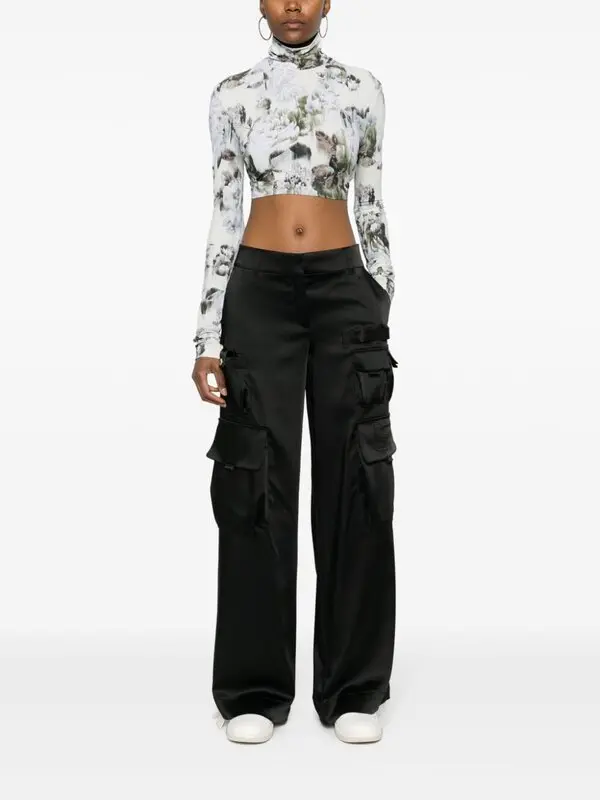 Off-White Satin Cargo Trousers - Black